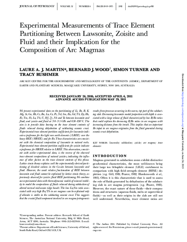 (PDF) Experimental Measurements of Trace Element Partitioning Between Lawsonite, Zoisite and ...