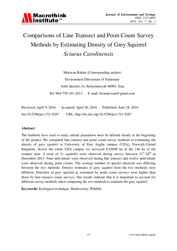 (PDF) Comparisons of Line Transect and Point Count Survey Methods by ...