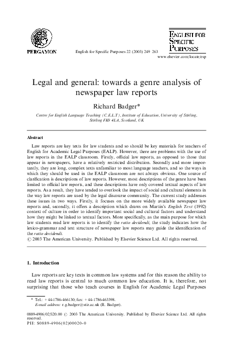 (PDF) Legal and general: towards a genre analysis of newspaper law reports