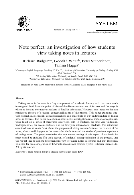 (PDF) Note perfect: an investigation of how students view taking notes ...