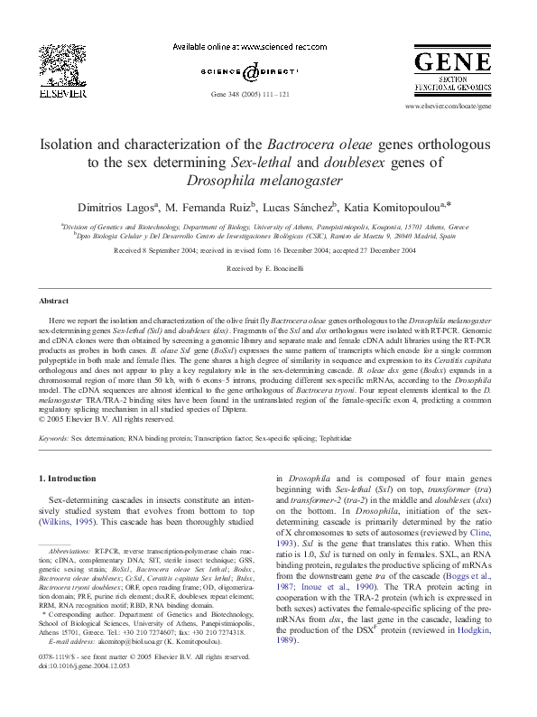 Pdf Isolation And Characterization Of The Bactrocera Oleae Genes