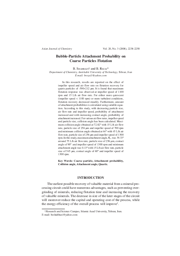 (PDF) Bubble-particle attachment probability on coarse particles flotation