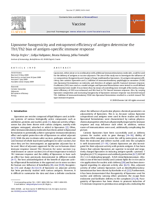 (PDF) Liposome fusogenicity and entrapment efficiency of antigen ...