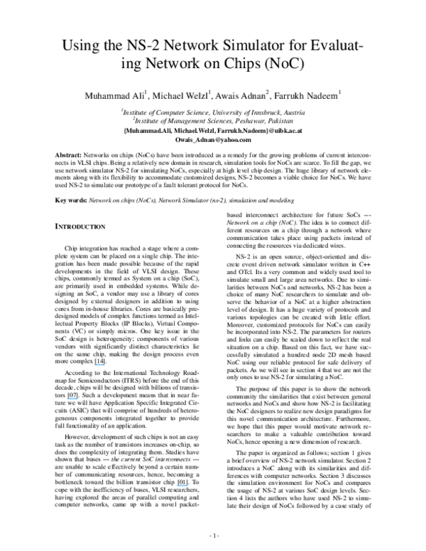 (PDF) Using the NS2 Network Simulator for Evaluating Network on Chips (NoC