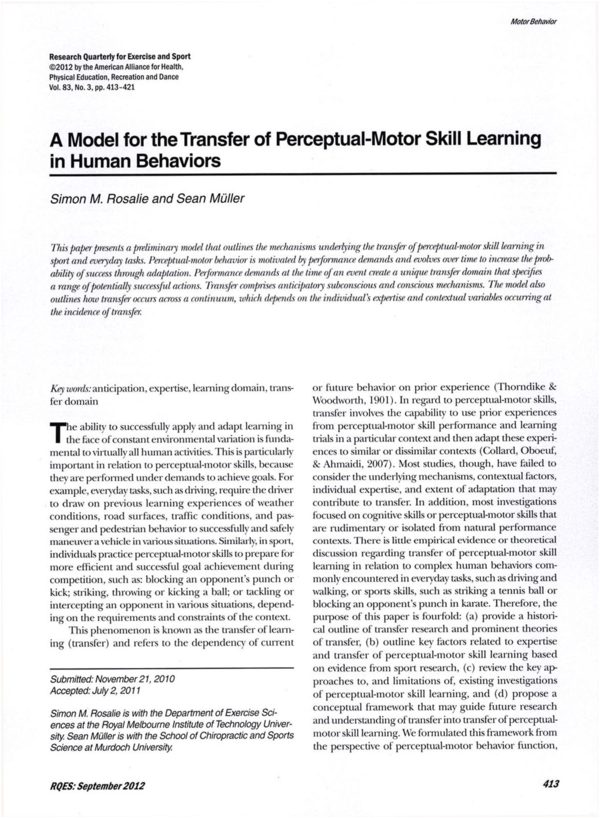 (PDF) A Model for the Transfer of Perceptual-Motor Skill Learning in ...