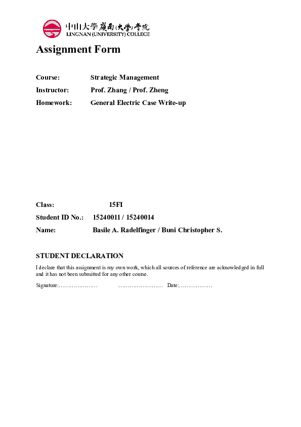 (DOC) General Electric Strategy