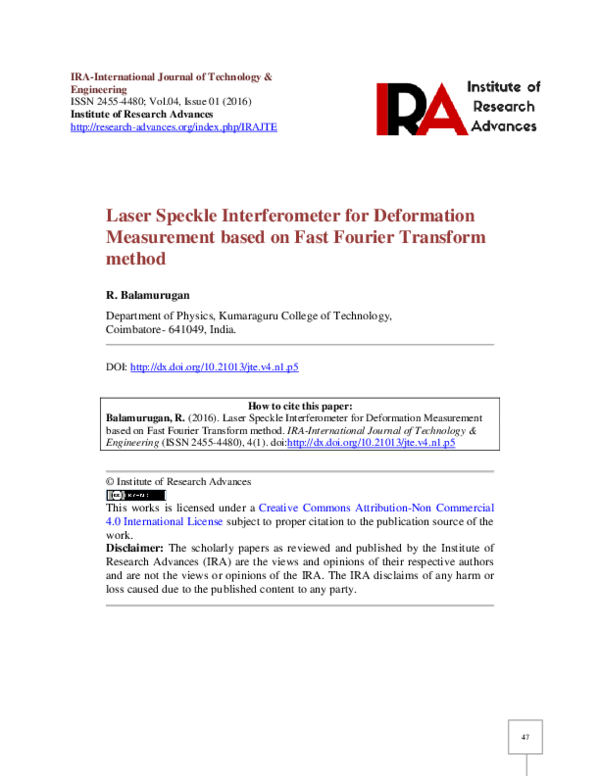 (PDF) Laser Speckle Interferometer for Deformation Measurement based on Fast Fourier Transform ...
