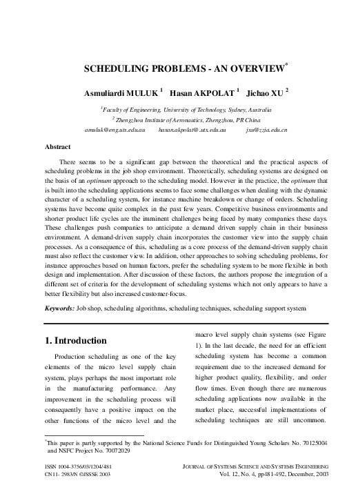 (PDF) Scheduling problems — An overview
