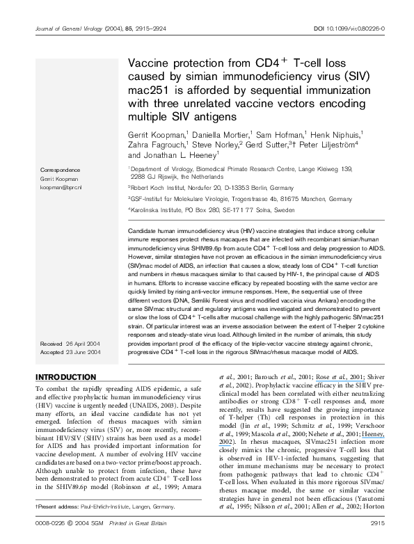 (PDF) Vaccine protection from CD4+ T-cell loss caused by simian ...