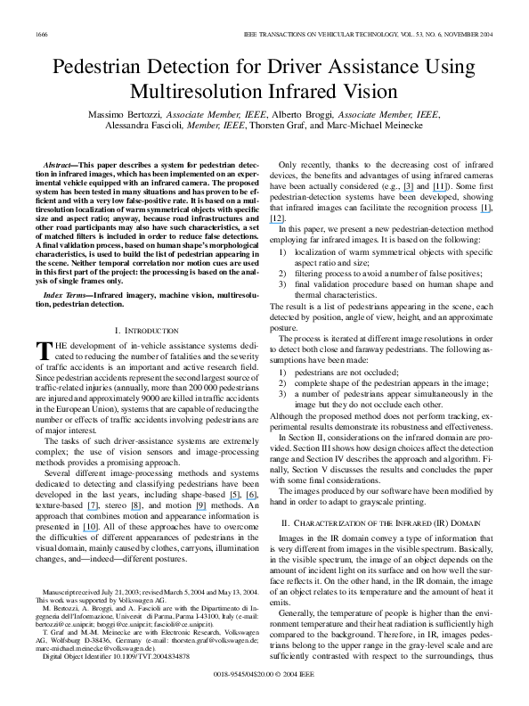 (PDF) Pedestrian detection for driver assistance using multiresolution infrared vision