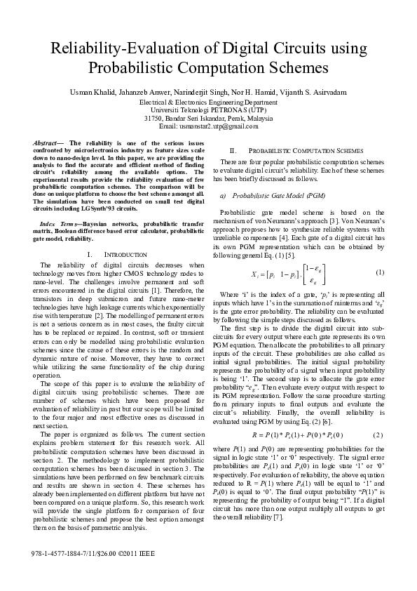 (PDF) Reliability-evaluation of digital circuits using probabilistic computation schemes