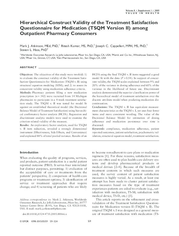 (PDF) Hierarchical Construct Validity of the Treatment Satisfaction ...