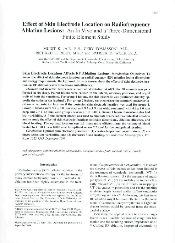 (PDF) Effect of Skin Electrode Location on Radiofrequency Ablation Lesions: An In Vivo and a ...