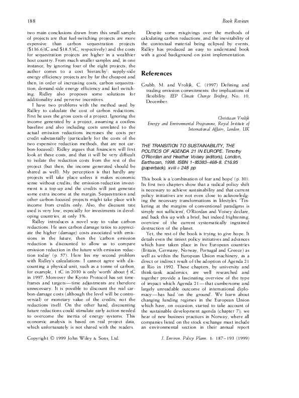 (PDF) The transition to sustainability, the politics of Agenda 21 in ...