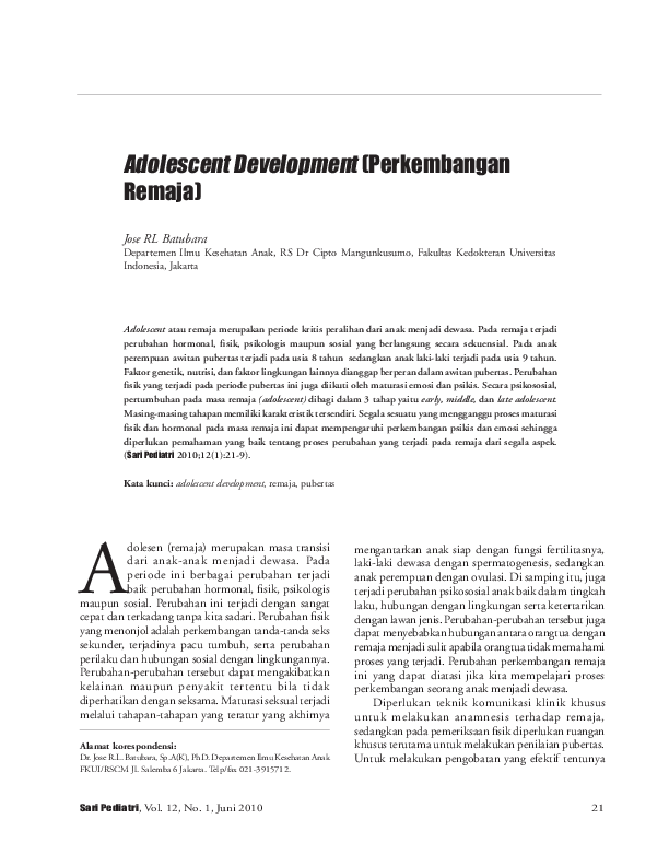 (PDF) Adolescent Development (Perkembangan Remaja