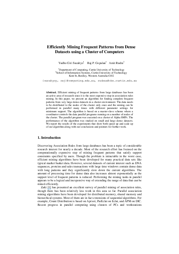 (PDF) Efficiently Mining Frequent Patterns from Dense Datasets Using a Cluster of Computers