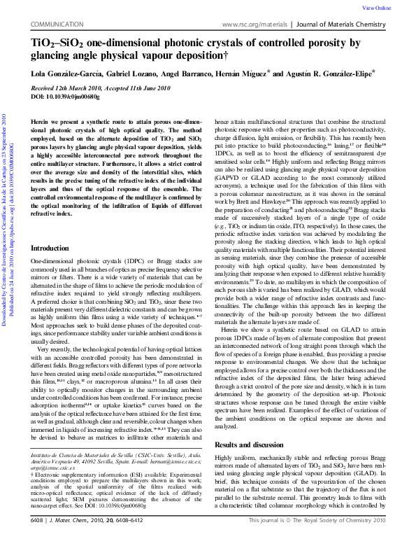 (PDF) TiO2–SiO2 one-dimensional photonic crystals of controlled ...