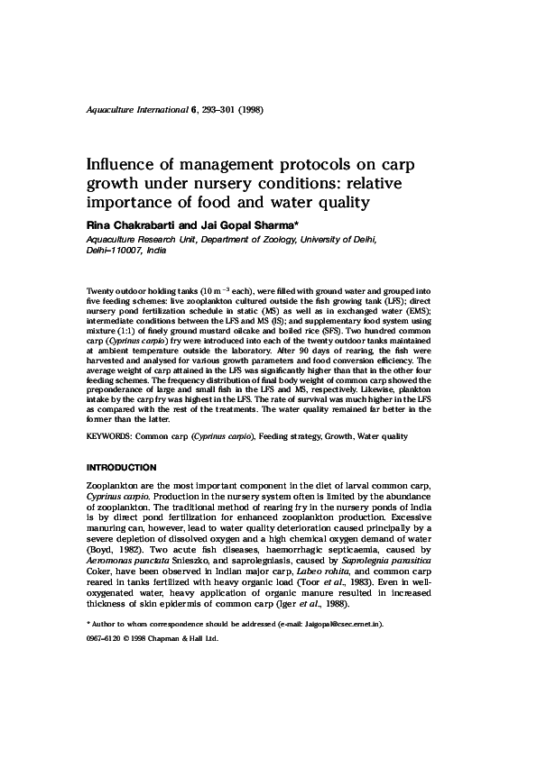 (PDF) Influence of management protocols on carp growth under nursery ...