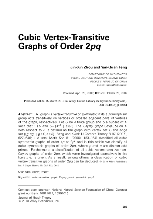 (PDF) Cubic vertex-transitive graphs of order 2