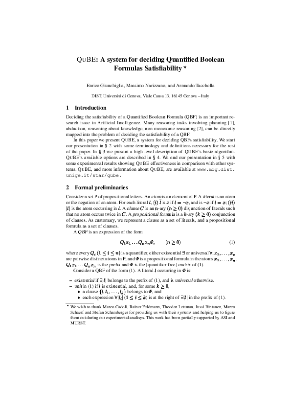 Pdf Qube A System For Deciding Quantified Boolean Formulas 7421