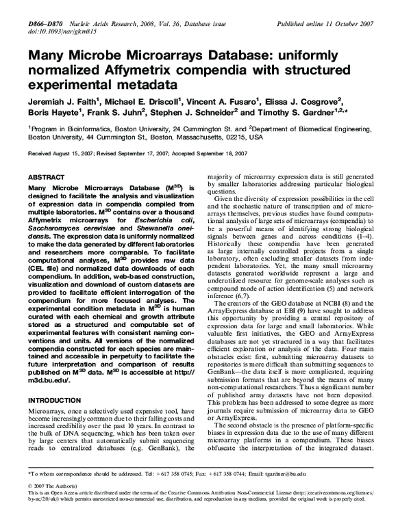 (PDF) Many Microbe Microarrays Database: uniformly normalized Affymetrix compendia with ...