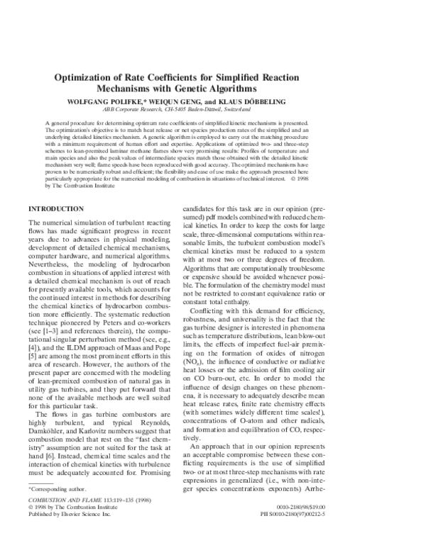 (PDF) Optimization of Rate Coefficients for Simplified Reaction Mechanisms with Genetic Algorithms