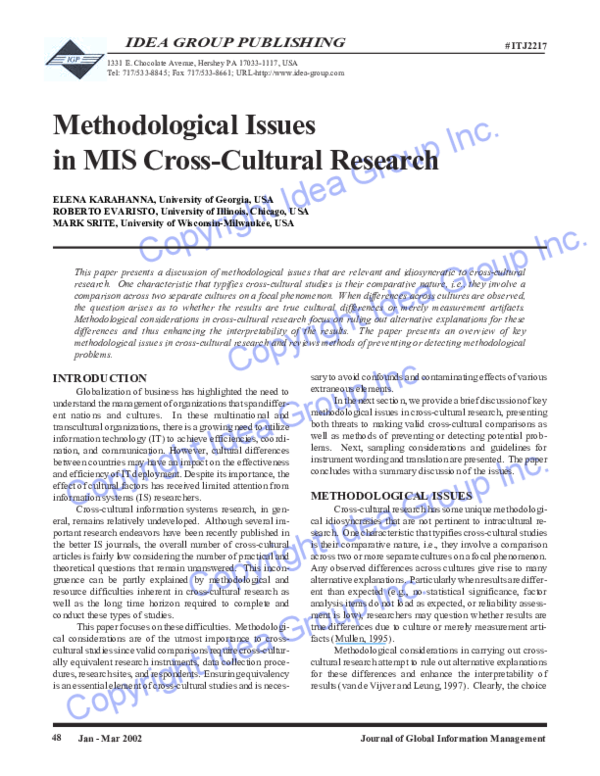 (PDF) Methodological Issues in MIS Cross-Cultural Research