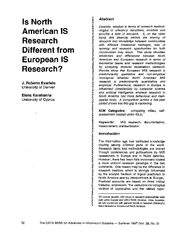 (PDF) Is North American IS research different from European IS research