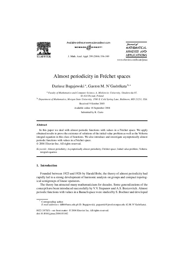 (PDF) Almost periodicity in Fréchet spaces