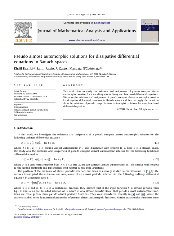Pdf Pseudo Almost Automorphic Solutions For Dissipative Differential Equations In Banach Spaces