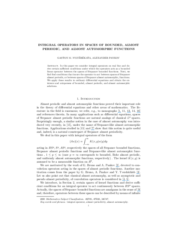Pdf Integral Operators In Spaces Of Bounded Almost Periodic And Almost Automorphic Functions