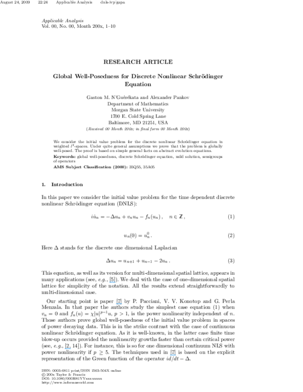 (PDF) Global well-posedness for discrete non-linear Schrödinger equation