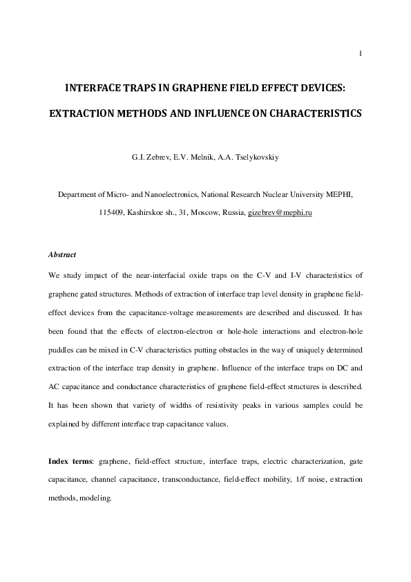 (PDF) Interface Traps in Graphene Field-Effect Devices: Extraction Methods and Influence on ...