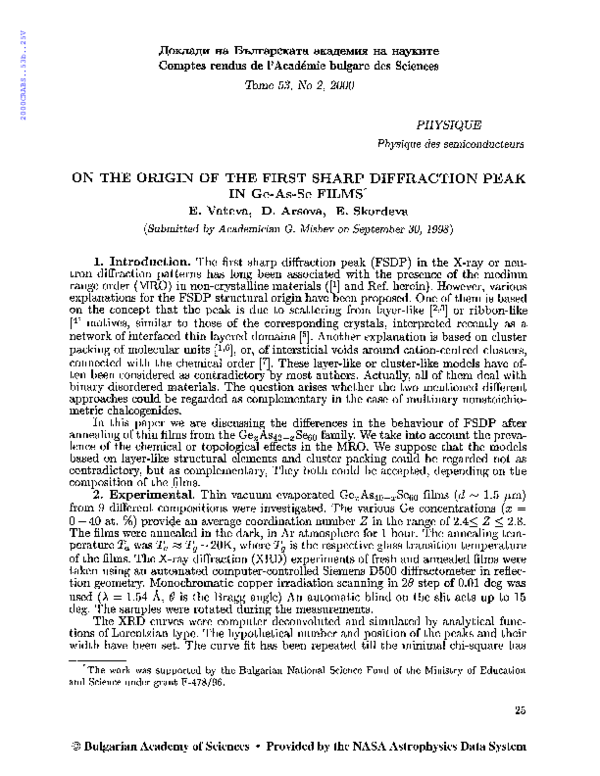 Pdf On The Origin Of The First Sharp Diffraction Peak In Ge As Se Films