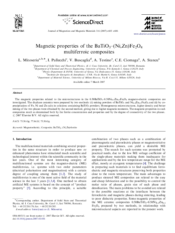 (PDF) Magnetic properties of the BaTiO3-(Ni,Zn)Fe2O4 multiferroic ...