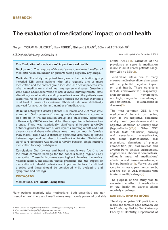 (PDF) The evaluation of medications' impact on oral health