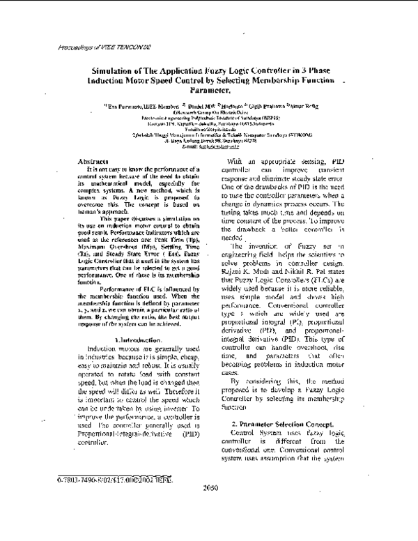 Pdf Simulation Of The Application Fuzzy Logic Controller In 3 Phase Induction Motor Speed