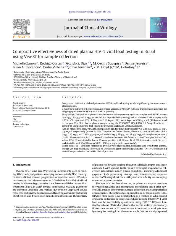 (PDF) Comparative effectiveness of dried plasma HIV1 viral load testing ...