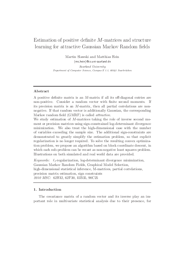 (PDF) Estimation of positive definite M -matrices and structure learning for attractive Gaussian ...