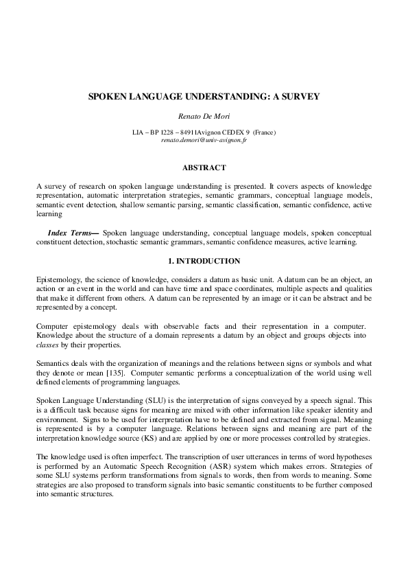 (PDF) Spoken language understanding