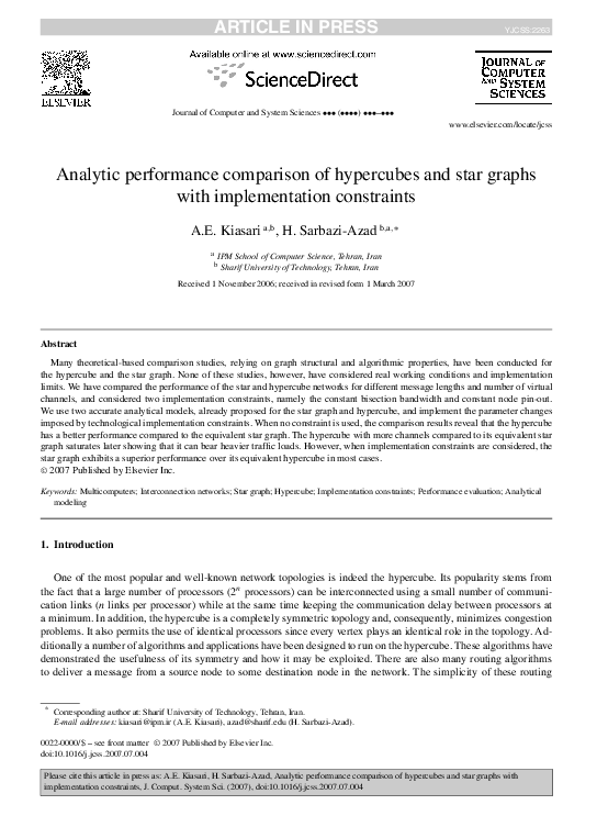 (PDF) Analytic performance comparison of hypercubes and star graphs with implementation ...