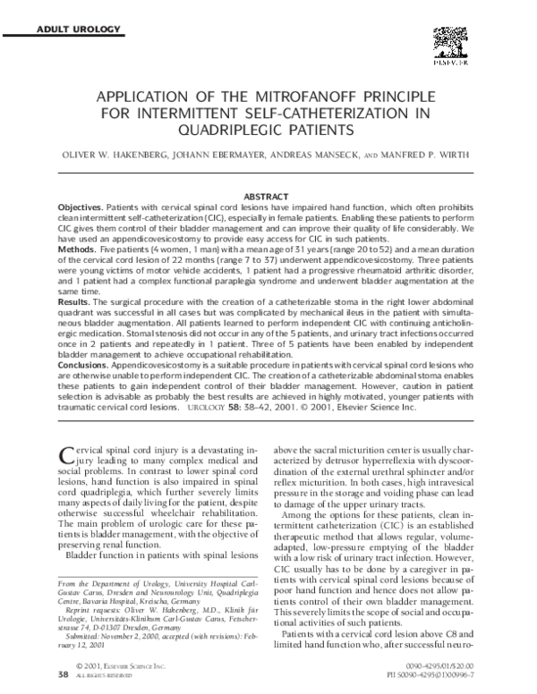 (PDF) Application of the Mitrofanoff principle for intermittent self ...