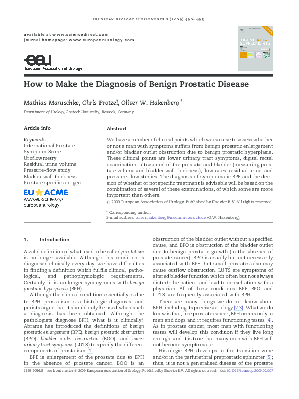 (PDF) How to Make the Diagnosis of Benign Prostatic Disease | Oliver Hakenberg - Academia.edu