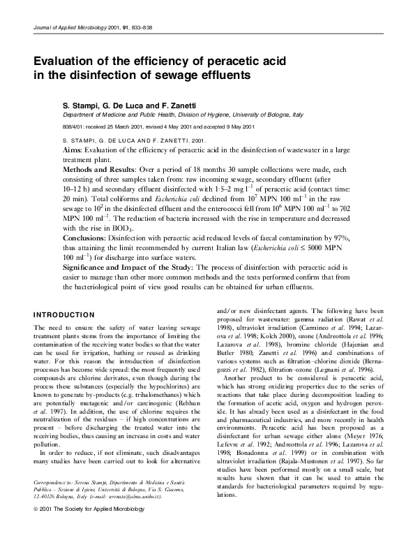 (PDF) Evaluation of the efficiency of peracetic acid in the ...