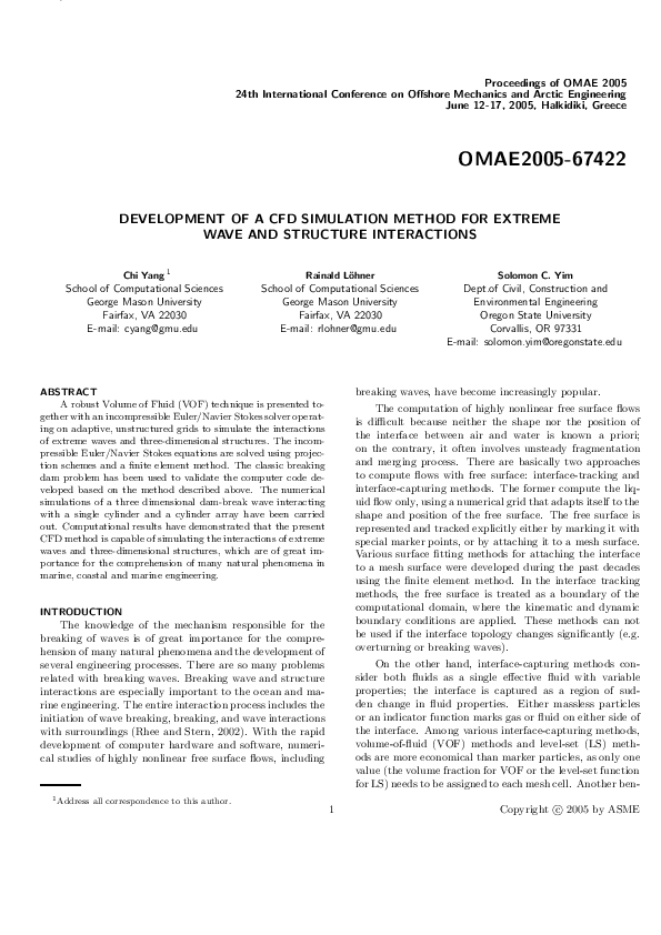 Pdf Development Of A Cfd Simulation Method For Extreme Wave And Structure Interactions