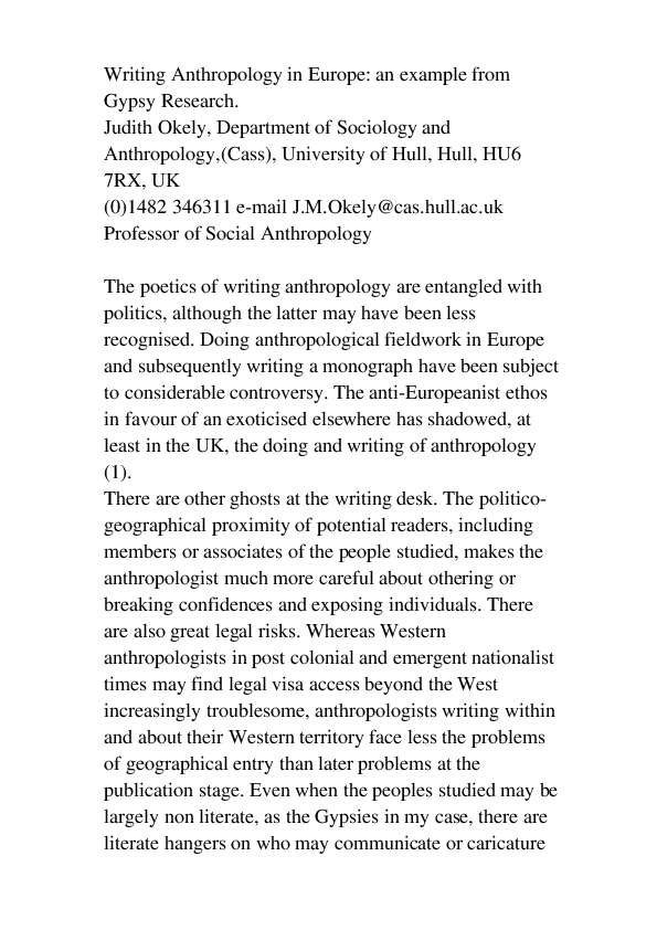 (DOC) Writing Anthropology in Europe: an example from Gypsy Research