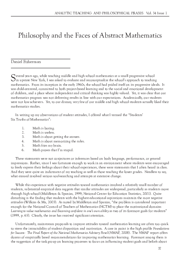(PDF) Philosophy and the Faces of Abstract Mathematics