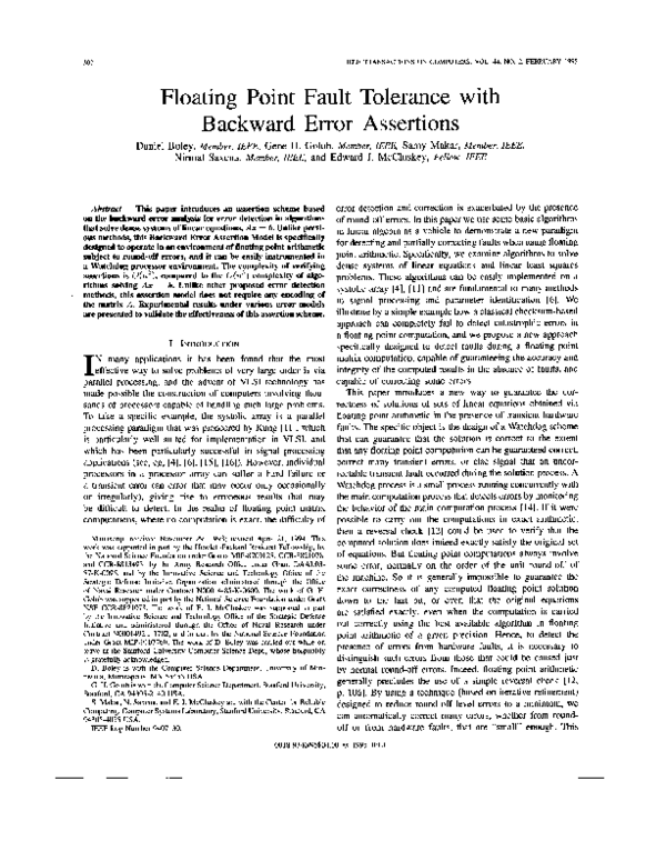 (PDF) Floating point fault tolerance with backward error assertions | Nirmal Saxena - Academia.edu