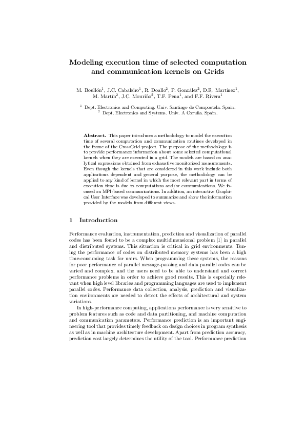 Pdf Modeling Execution Time Of Selected Computation And Communication