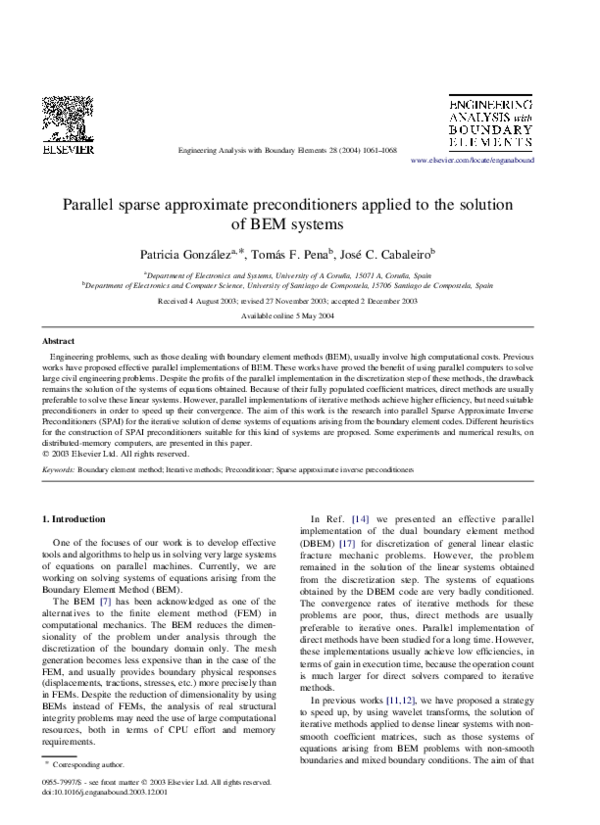 (PDF) Parallel sparse approximate preconditioners applied to the solution of BEM systems
